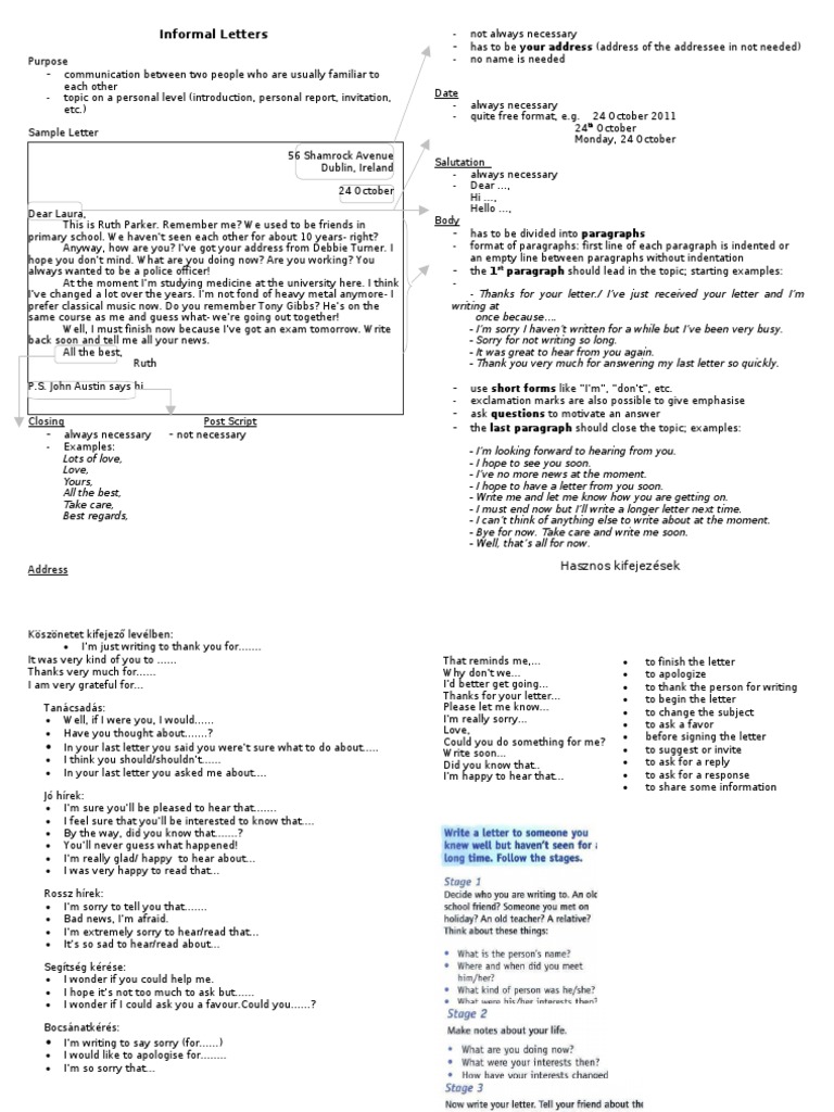 Informal Letter Handout | PDF | Paragraph