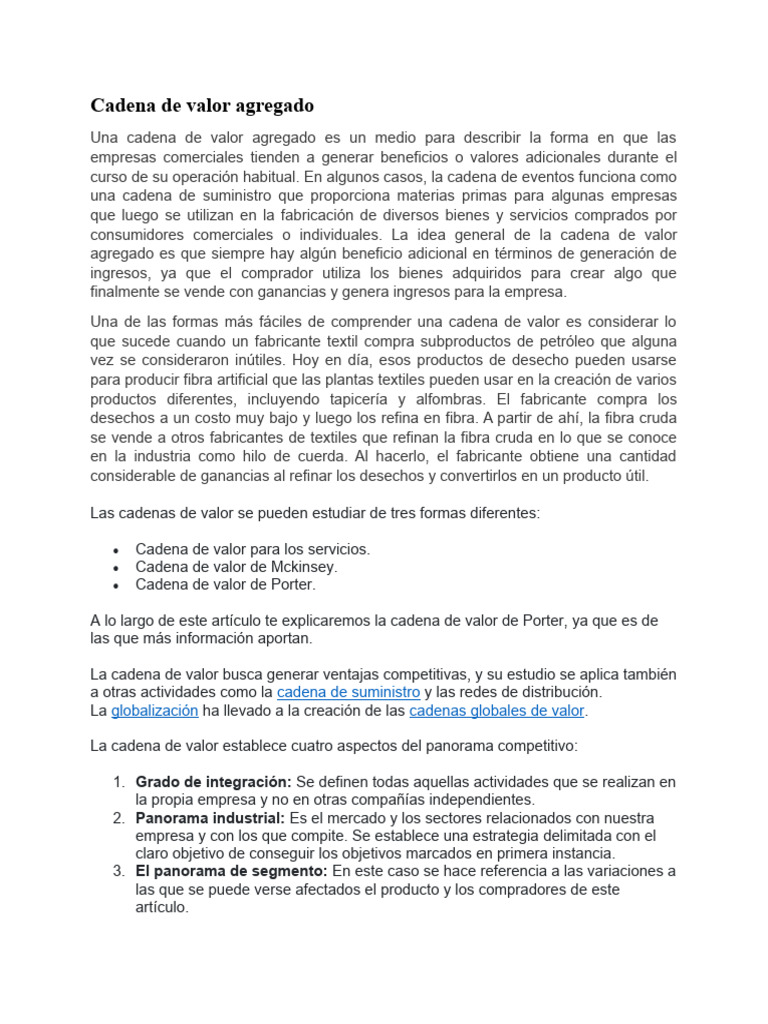 Cadena de Valor Agregado: Claves y Herramientas | PDF | Calidad ...