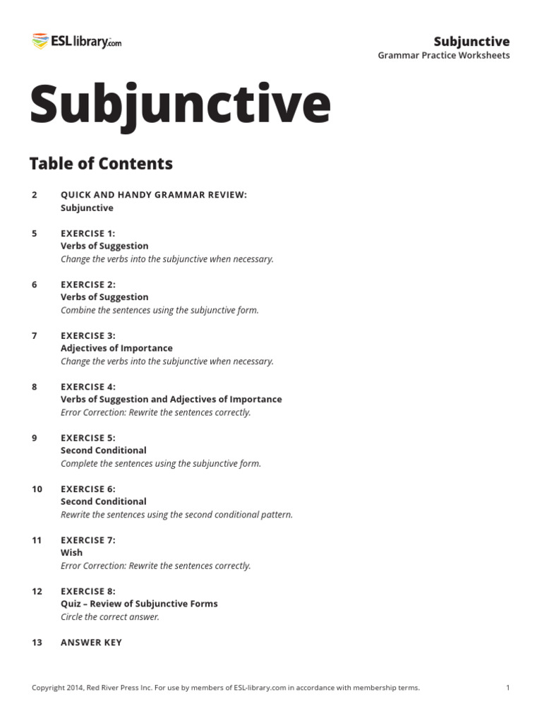 Subjunctive-Grammar-Review-Exercises-Answer-Key | PDF | Subject ...