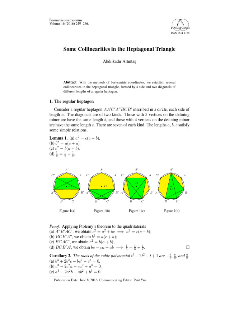 Some Collinearities in the Heptagonal Tr | PDF | Triangle Geometry | Classical Geometry