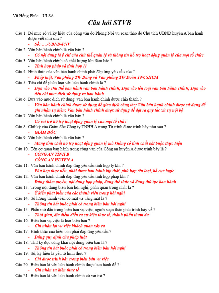 Trắc nghiệm STVB | PDF
