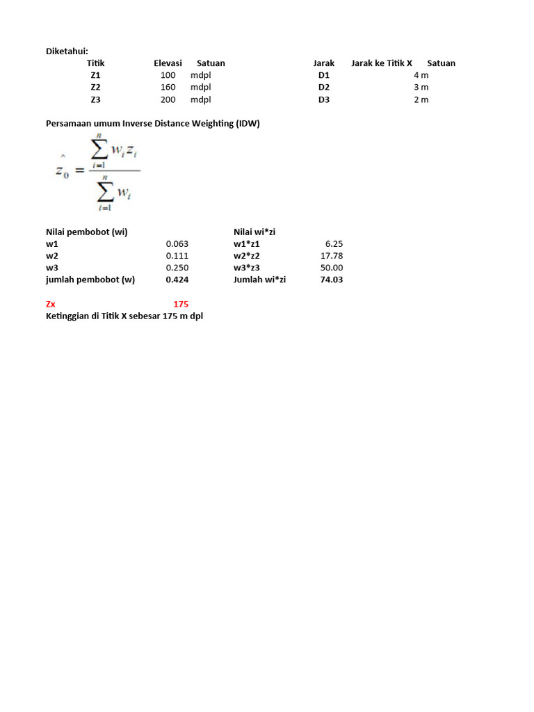 Perhitungan IDW (Excel) | PDF