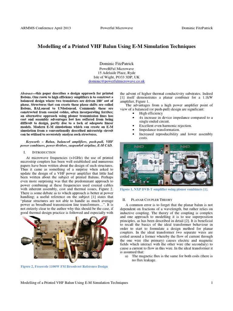 Printed VHF Balun Design Techniques | PDF | Inductor | Inductance