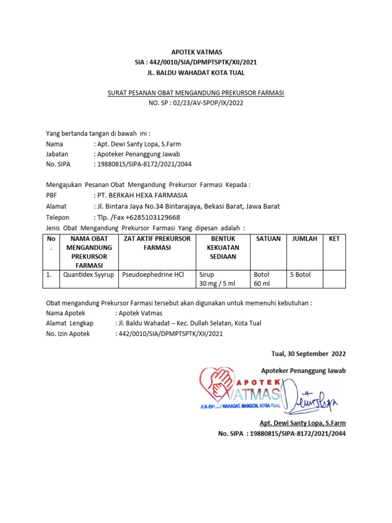 SP Obat Prekursor BHF 14 Des 22 | PDF