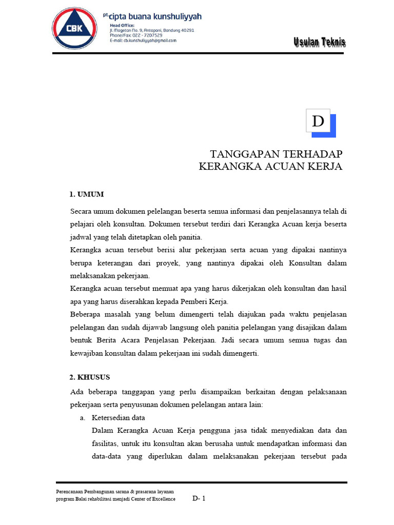 Contoh Tanggapan Terhadap KAK Proyek Perencanaan | PDF | Bisnis | Teknologi & Rekayasa