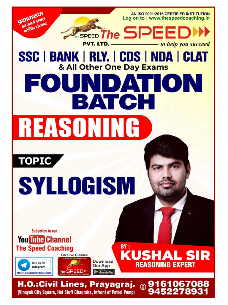 SYLLOGISM Reasoning Foundation Batch By Kushal Sir | PDF