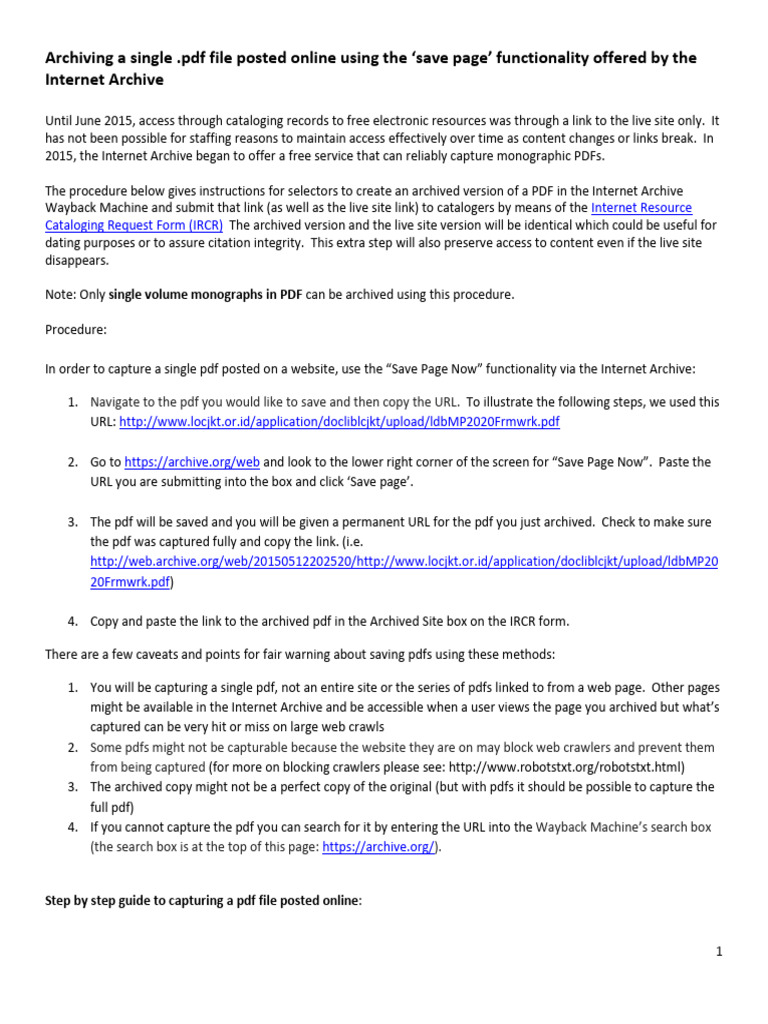 Archiving PDFs Using The Internet Archive Wayback Machine | Download ...