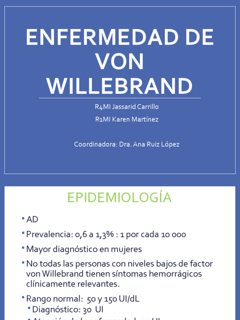 Enfermedad de Von Willebrand | Descargar gratis PDF | Medicina CLINICA | Especialidades Medicas