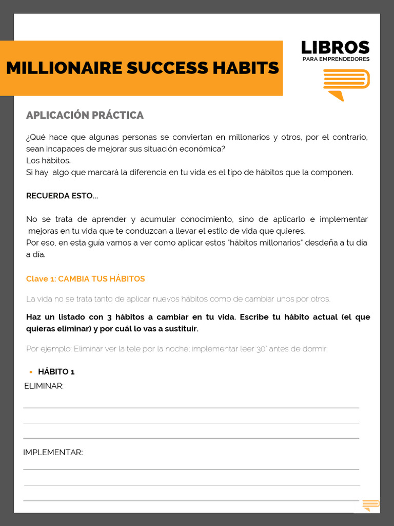 LIBRO TRABAJO Millionaire Success Habits | PDF | Crecimiento personal y ...