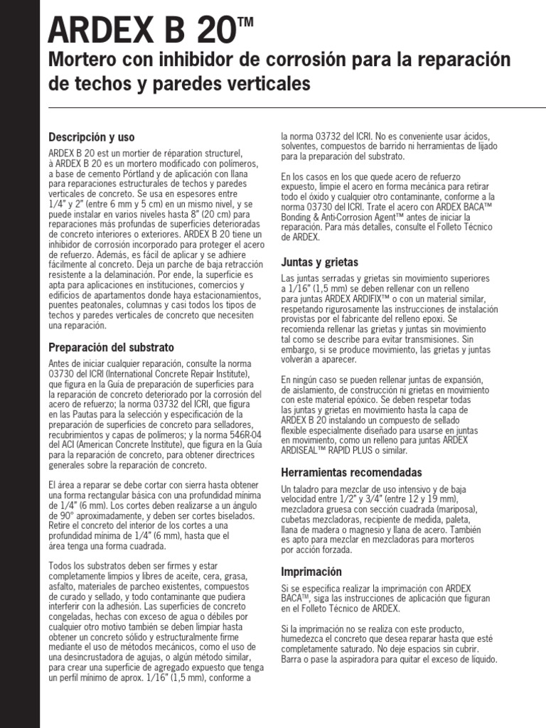 Ardex B20 1 | PDF | Hormigón | Mortero (Albañilería)