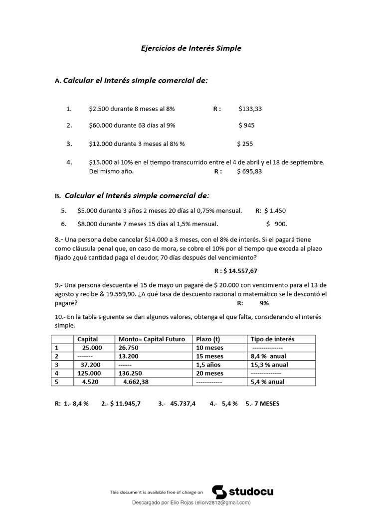 Ejercicios de Interes Simple y Compuesto Resuelta | PDF | Bancos ...
