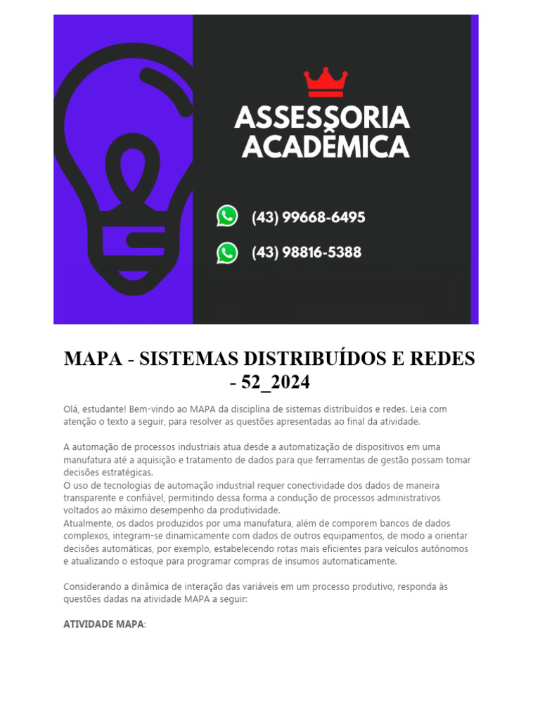 Sistemas Distribuídos e Redes: MAPA 2024 | PDF