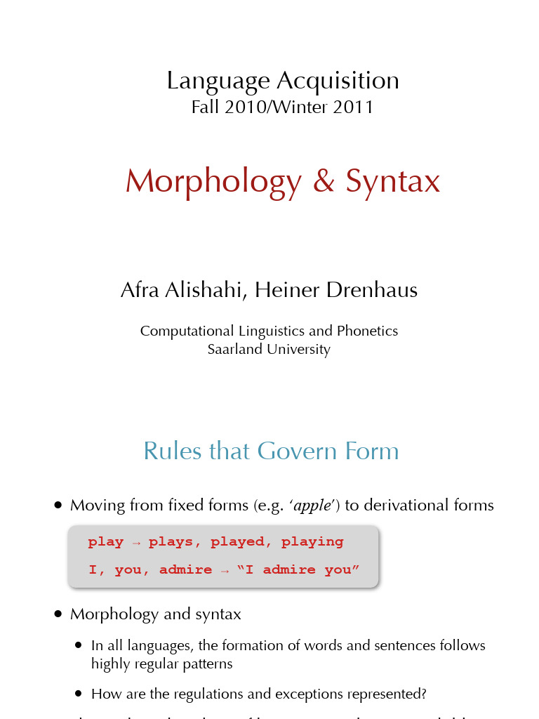 Morphology Syntax | PDF | Language Acquisition | Parameter (Computer Programming)