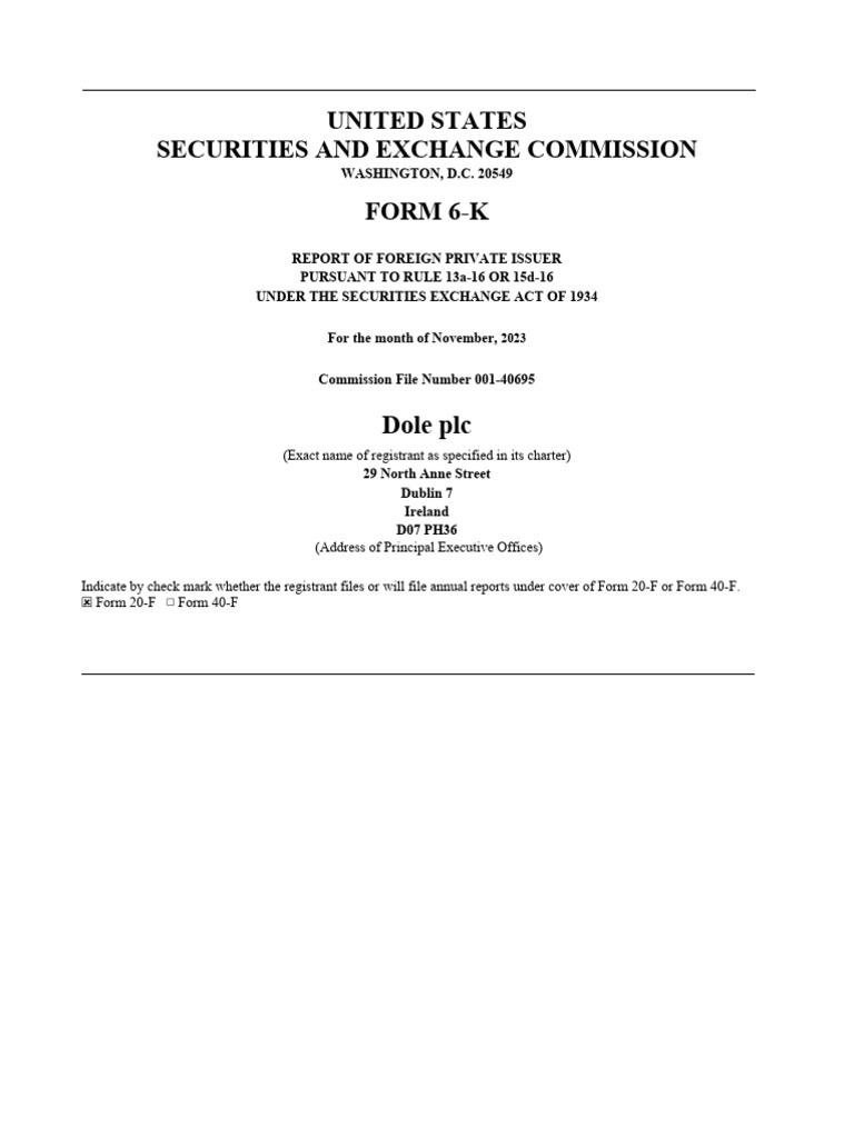 Dole PLC Third Quarter 2023 6K Financial Statements | PDF | Stocks ...