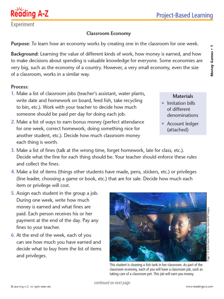 PBL 4 Money Games Classroom Economy Experiment | PDF | Money | Teachers