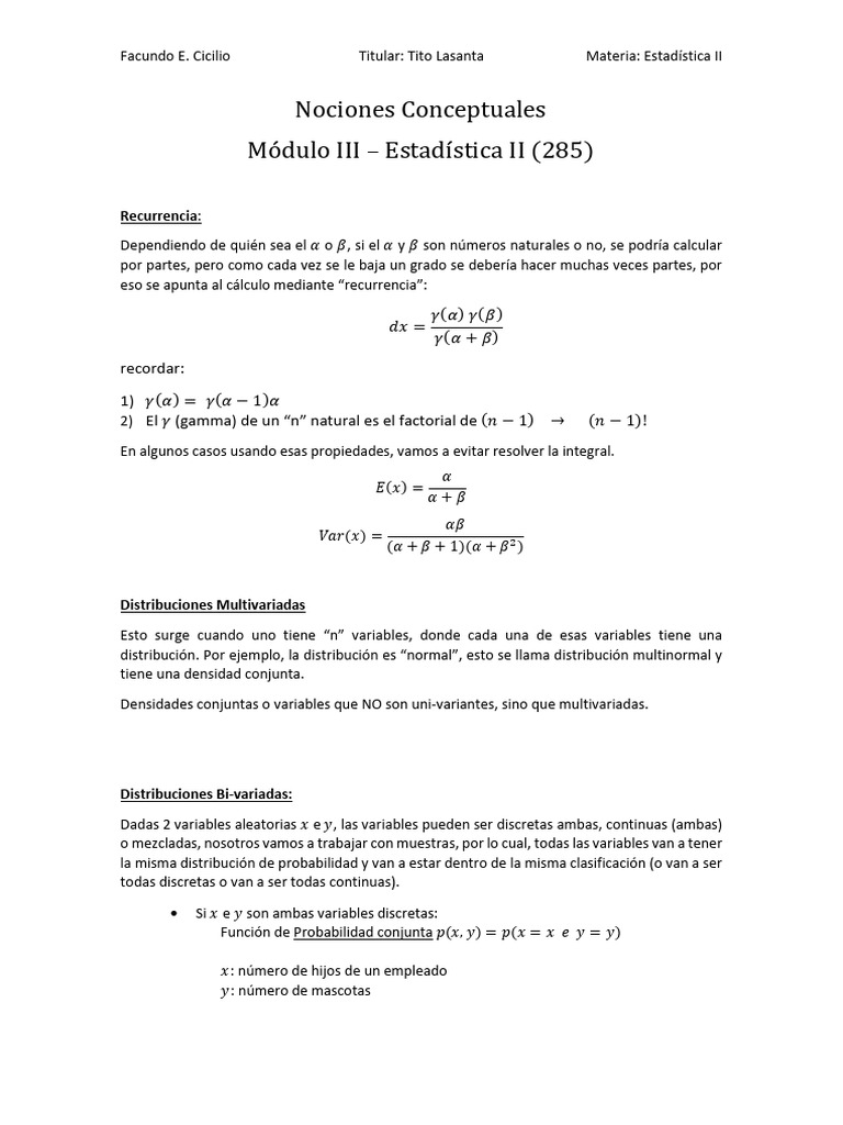 Nota de Clase 03 - Nociones Conceptuales | PDF | Integral | Covarianza