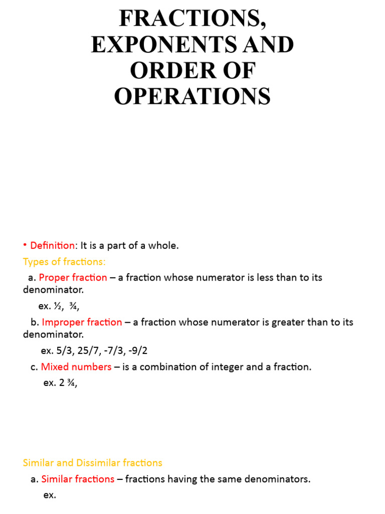 Fractions Exponents and Order of Operations | PDF | Division ...