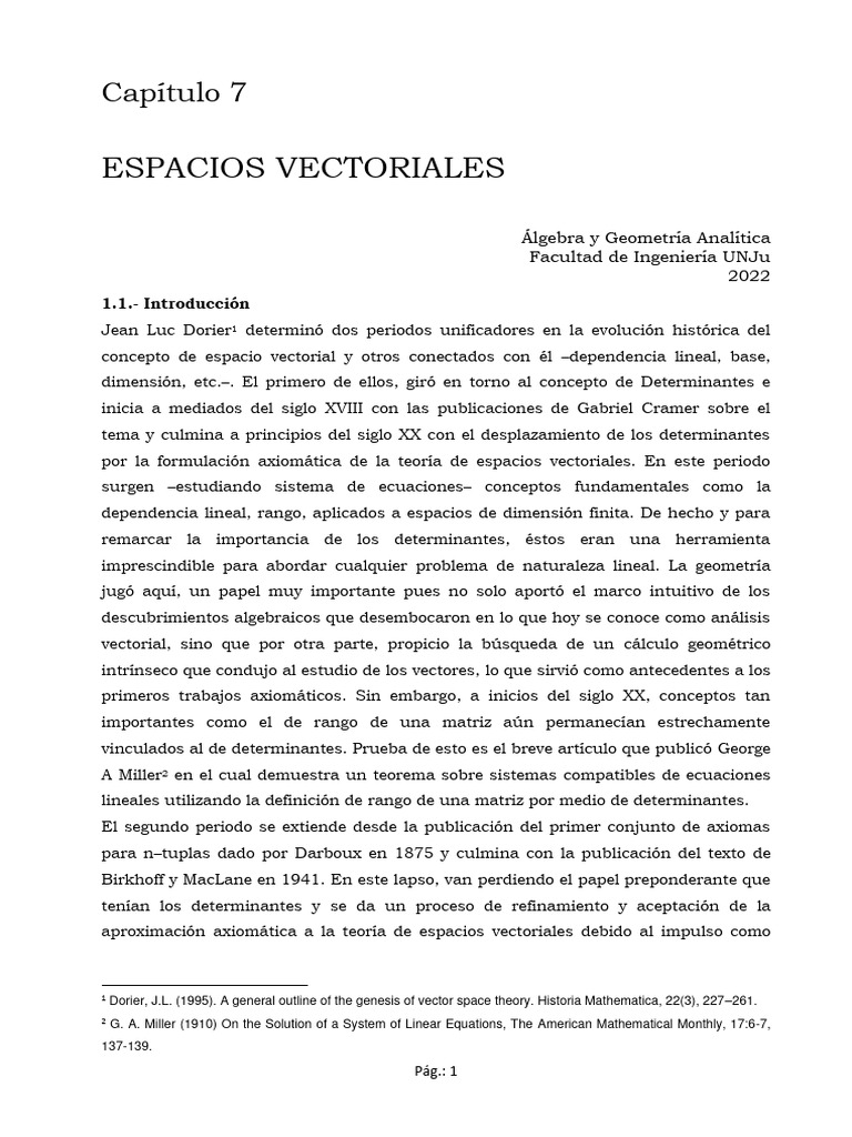 Capitulo 7 Espacios Vectoriales Pdf Espacio Vectorial Matriz