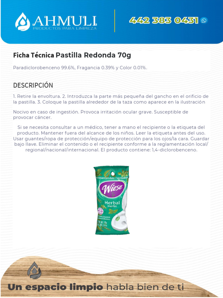 Ficha Técnica Pastilla Redonda 70g | PDF | Salud y bienestar
