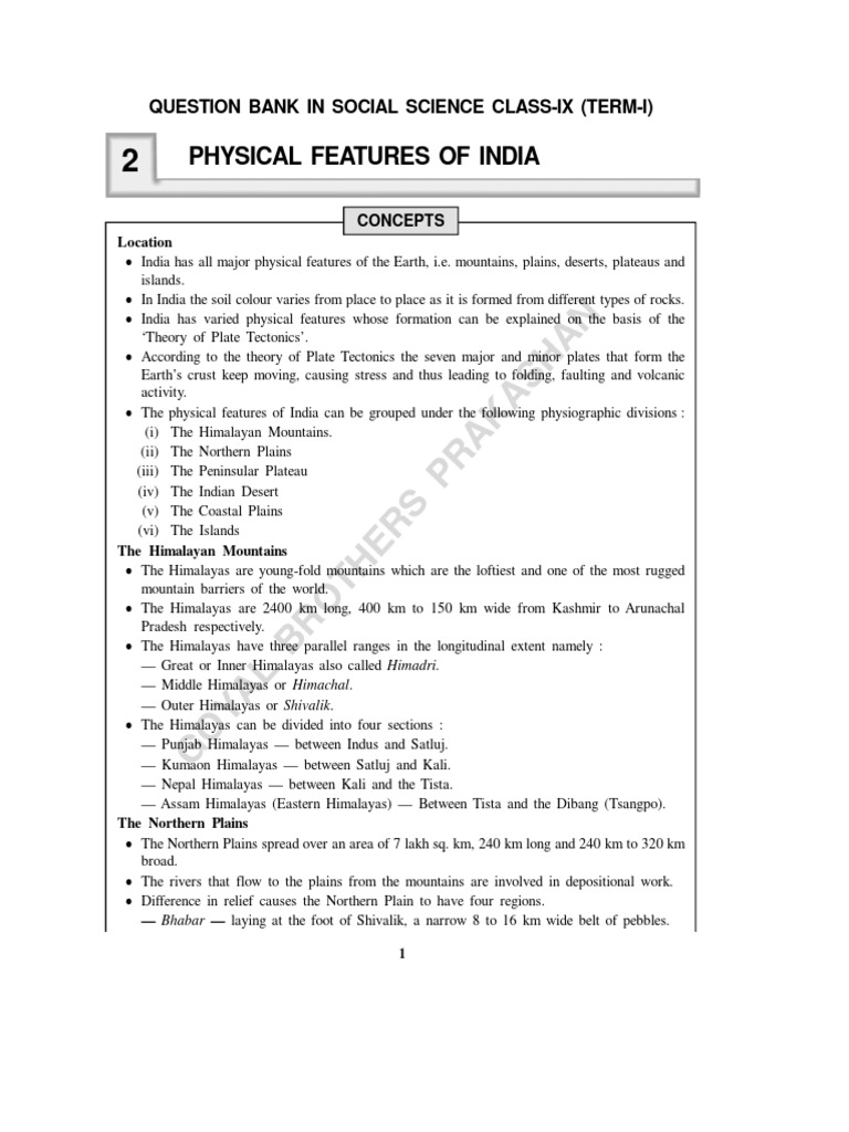 Major Physical Features of India | PDF | Plate Tectonics | Himalayas