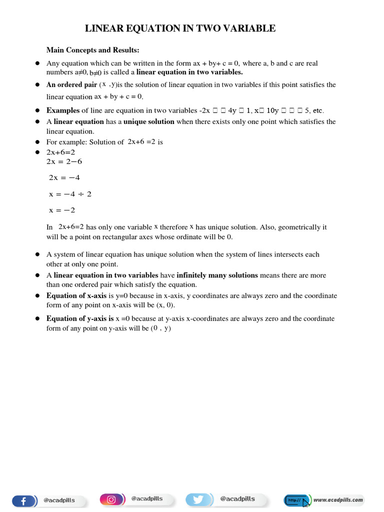 Linear Equations in Two Variables Guide | PDF | Cartesian Coordinate ...