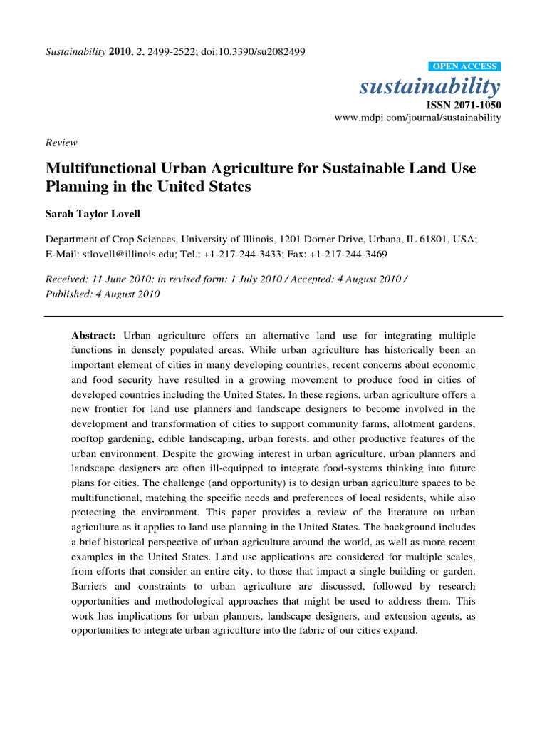 Multifunctional Urban Agriculture For Sustainable Land Use Planning in ...