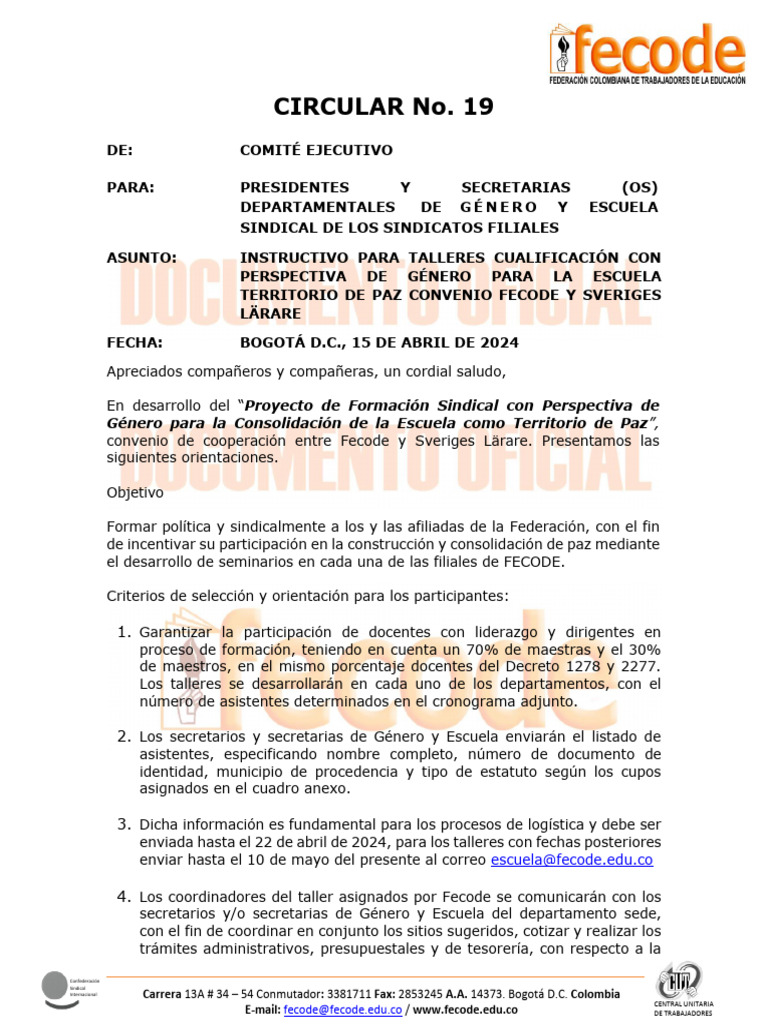 Instructivo Talleres FECODE 2024 | PDF