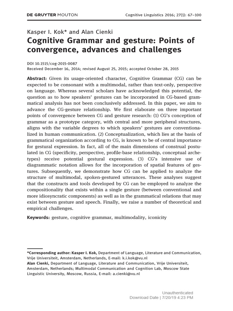 Cognitive Grammar and Gesture Points of Convergence Advances and Challenges | PDF | Gesture ...