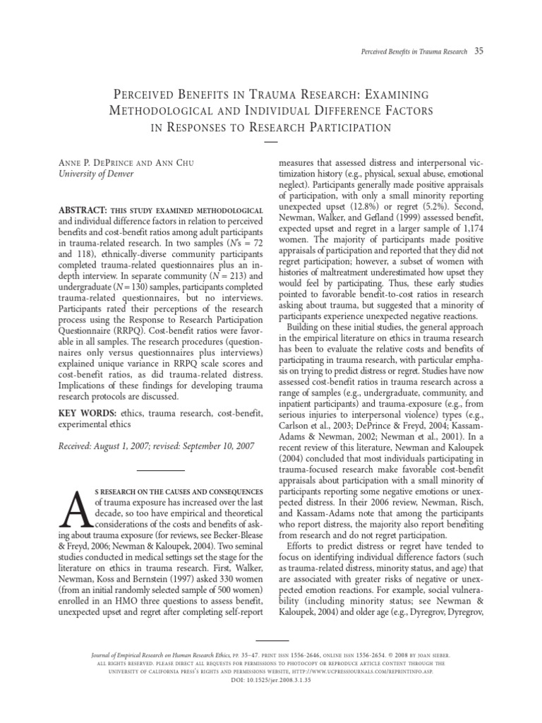 Perceived Benefits in Trauma R | PDF | Psychological Trauma | Self ...