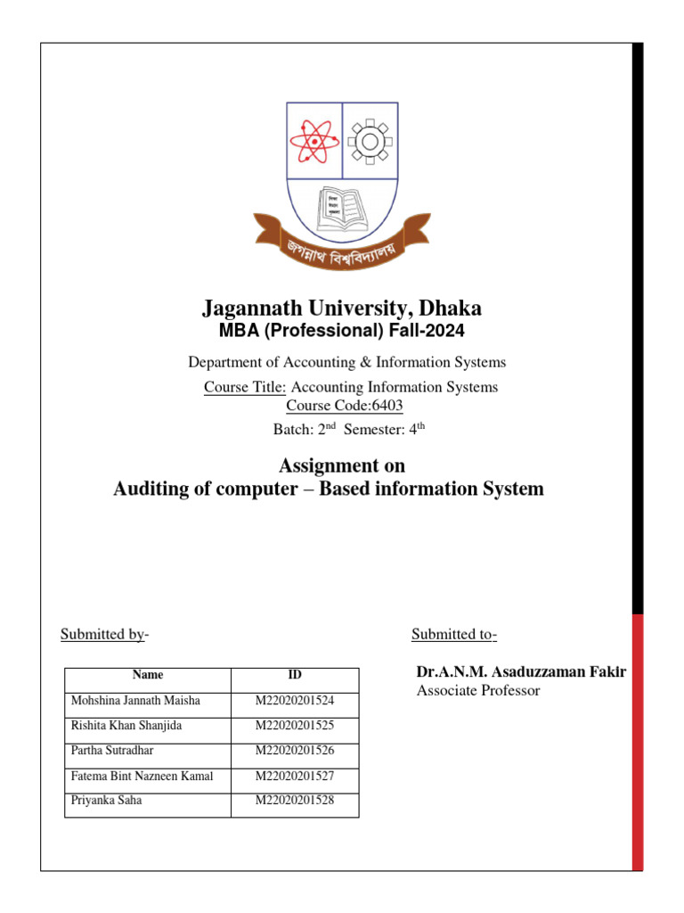 Jagannath University, Dhaka: A Ssignment On Auditing of Computer - Based Information System ...