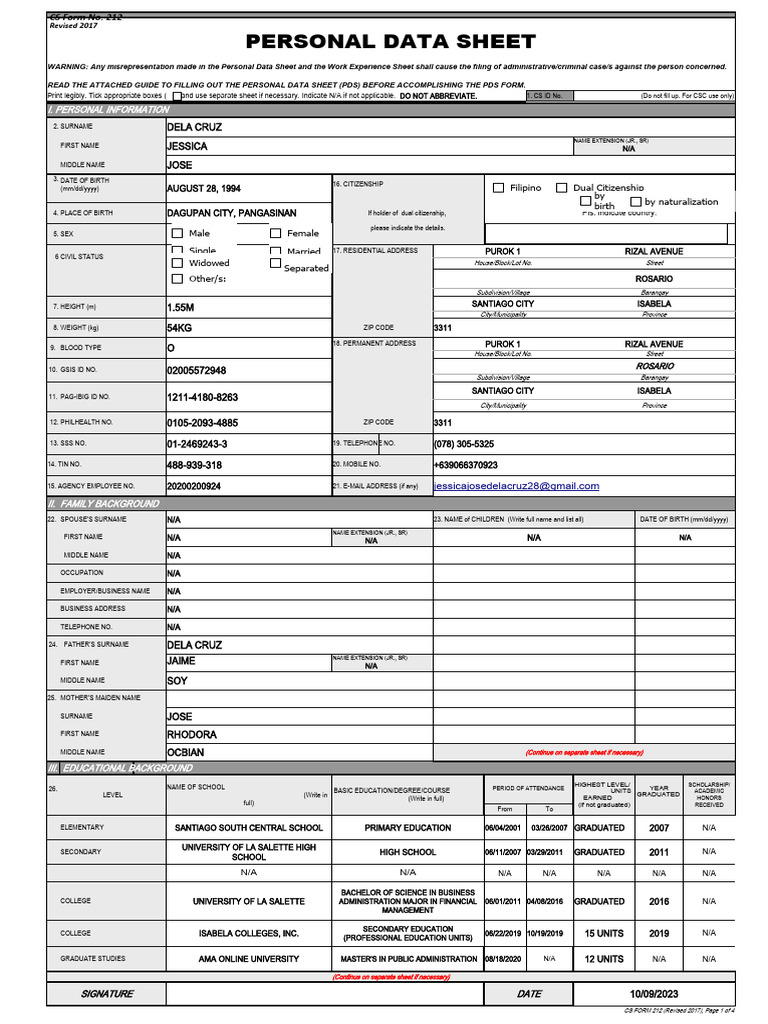 Pds For PNP of Jessica As of October 9 2023 4 Copies | PDF | Educational Technology | Vocational ...