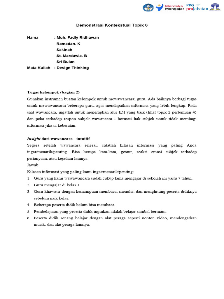 Demonstrasi Kontekstual Topik 6 Design Thinking | PDF | Pengembangan Diri