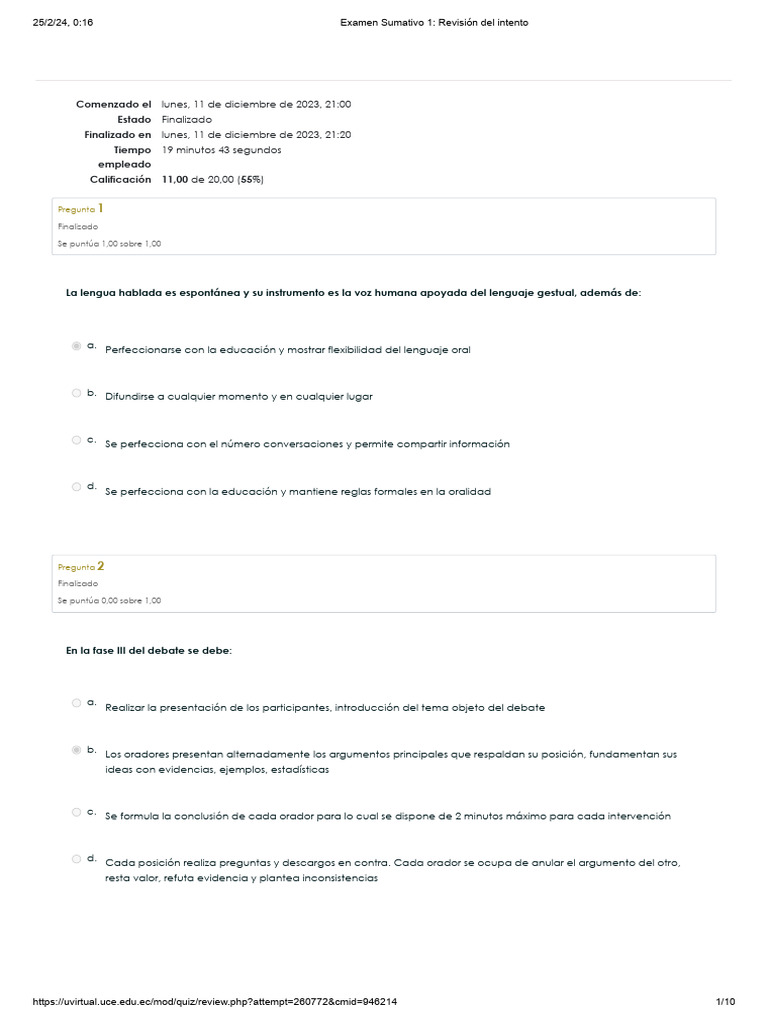 Examen Sumativo 1 - Revisión Del Intento | PDF | Conocimiento | Hablar en público