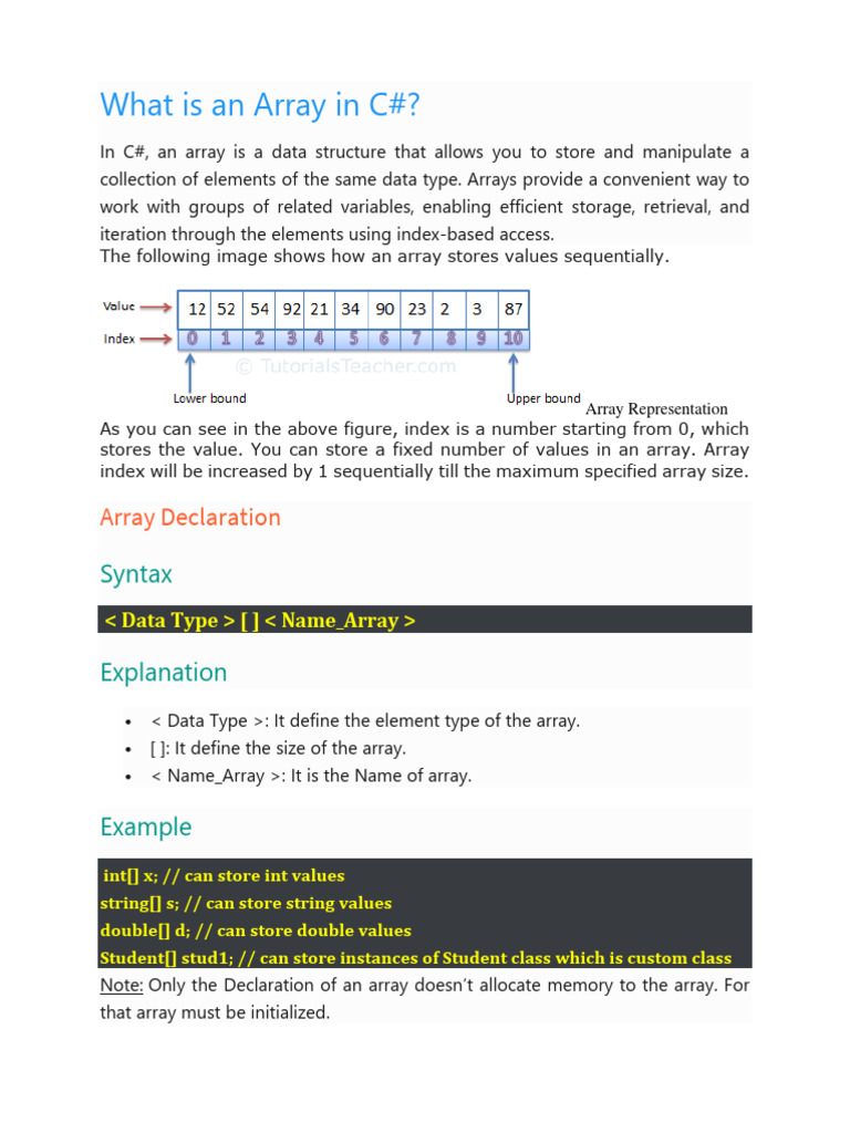 Array in C# | Download Free PDF | Data Type | C Sharp (Programming ... Array in C# | Download Free PDF | Data Type | C Sharp (Programming ...