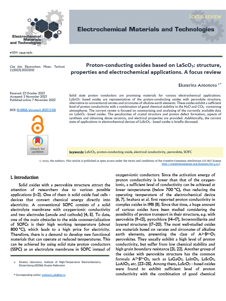 Proton-conducting Oxides Based on LaScO3 Structure | PDF | Solid Oxide Fuel Cell | Electrical ...