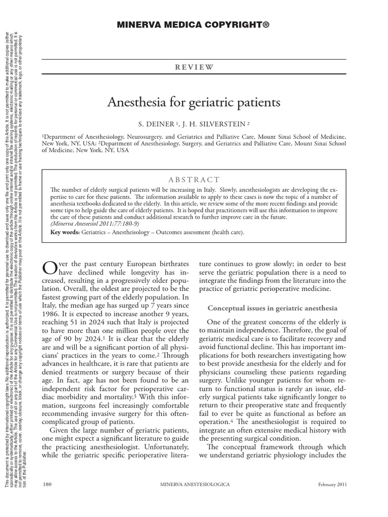 Anesthesia For Geriatric Patients | PDF | Anesthesia | Geriatrics