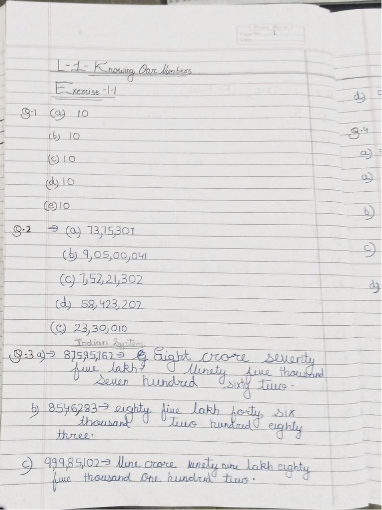 Maths L1 Knowing Our Numbers Solved Notes | PDF