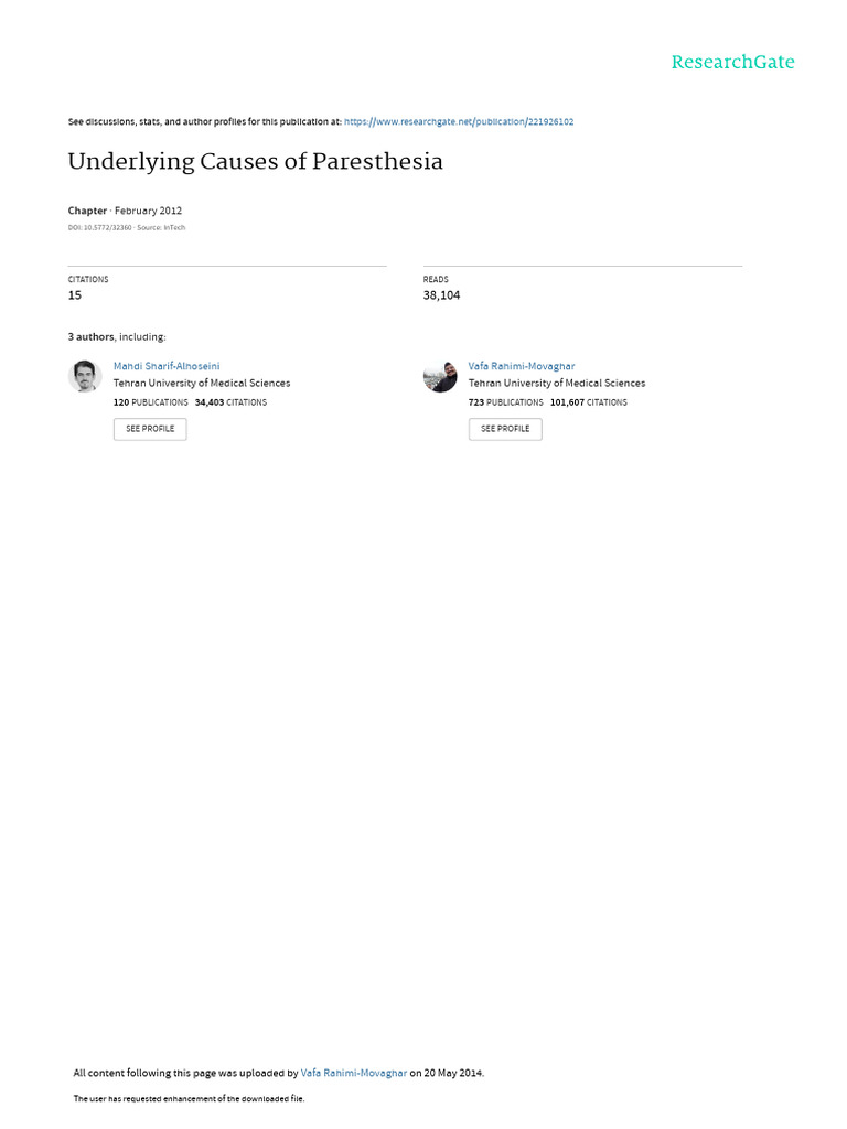 Causes of Paresthesia Explained | PDF | Paresthesia | Peripheral Neuropathy