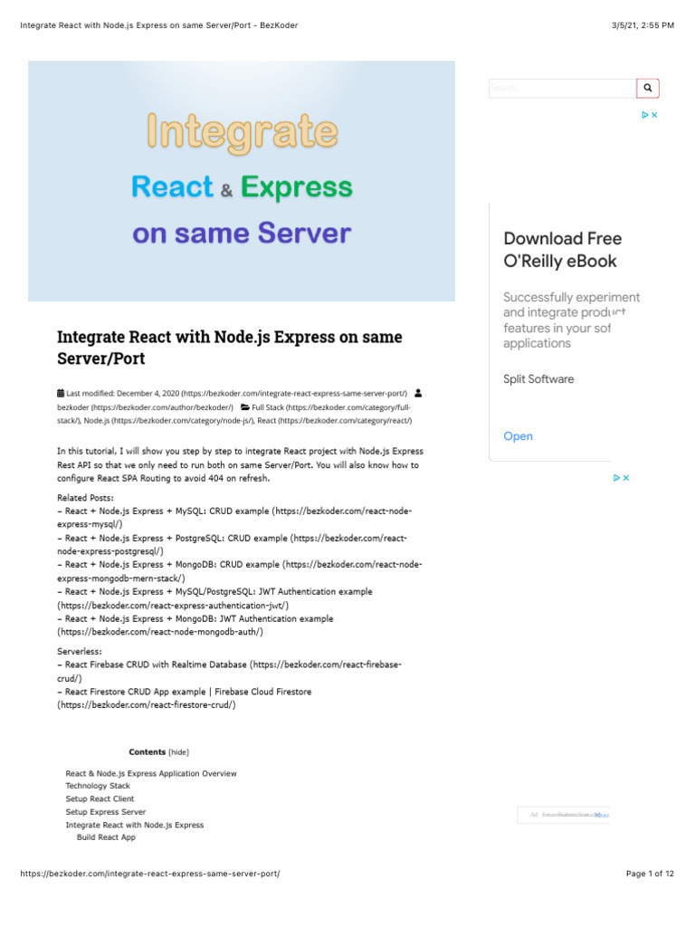 Integrate React With Node - Js Express On Same Server:Port - BezKoder | PDF | Proxy Server ...
