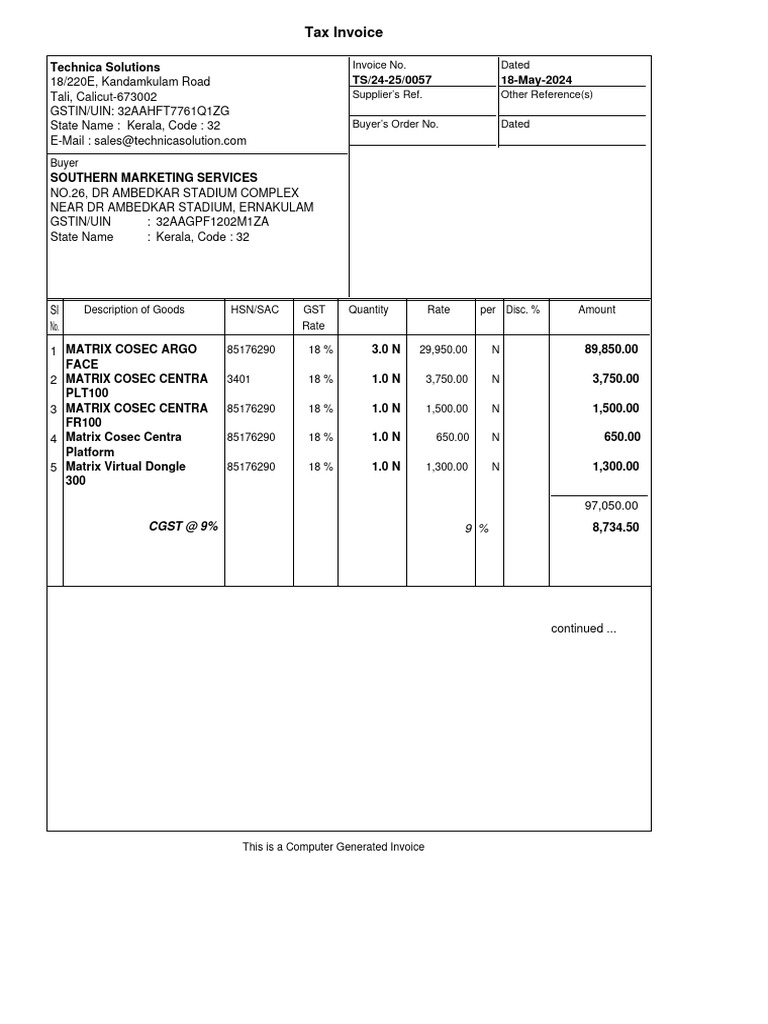 Tax Invoice for Technica Solutions | PDF | Trade | Public Finance