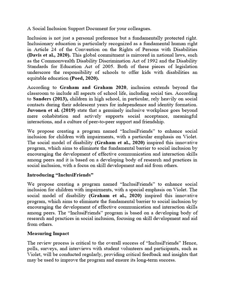 A Social Inclusion Support Document For Your Colleagues | PDF ...