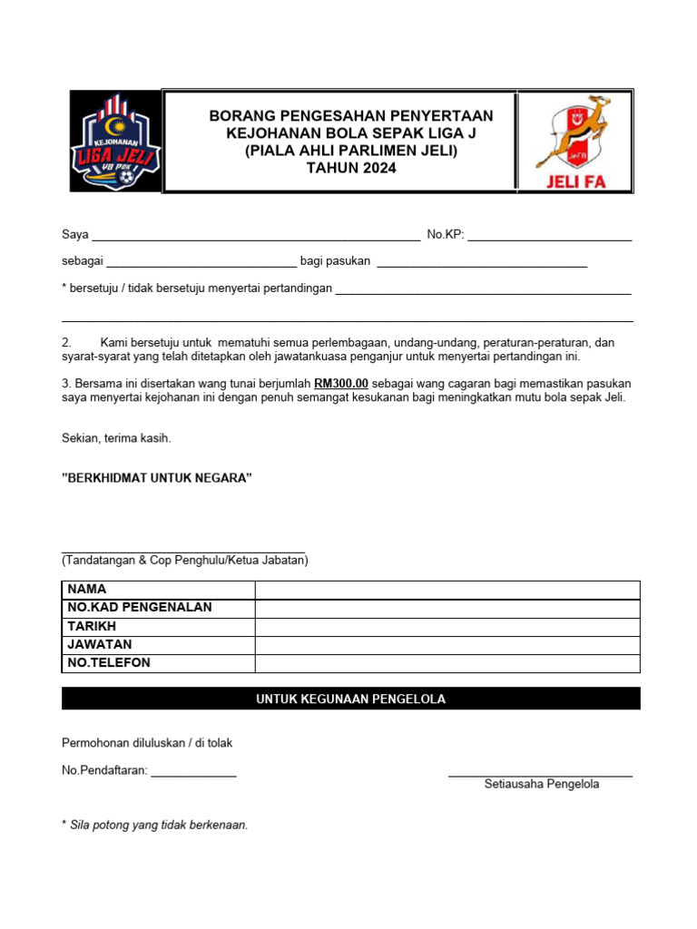 Borang Teknikal Liga J | PDF