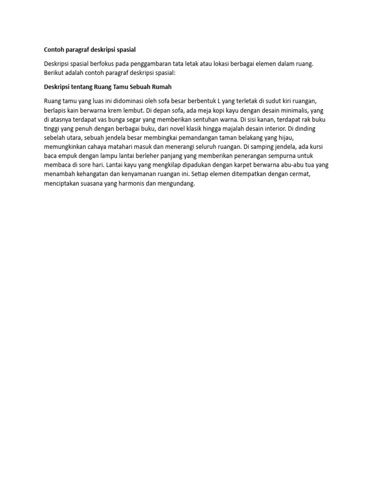 Contoh Paragraf Deskripsi Spasial | PDF | Griya & Taman | Seni