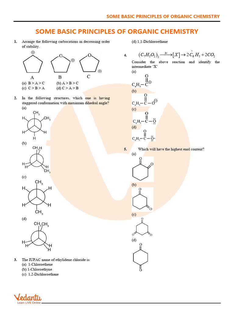 JEE Main Some Basic Principles of Organic Chemistry Practice Paper With ...
