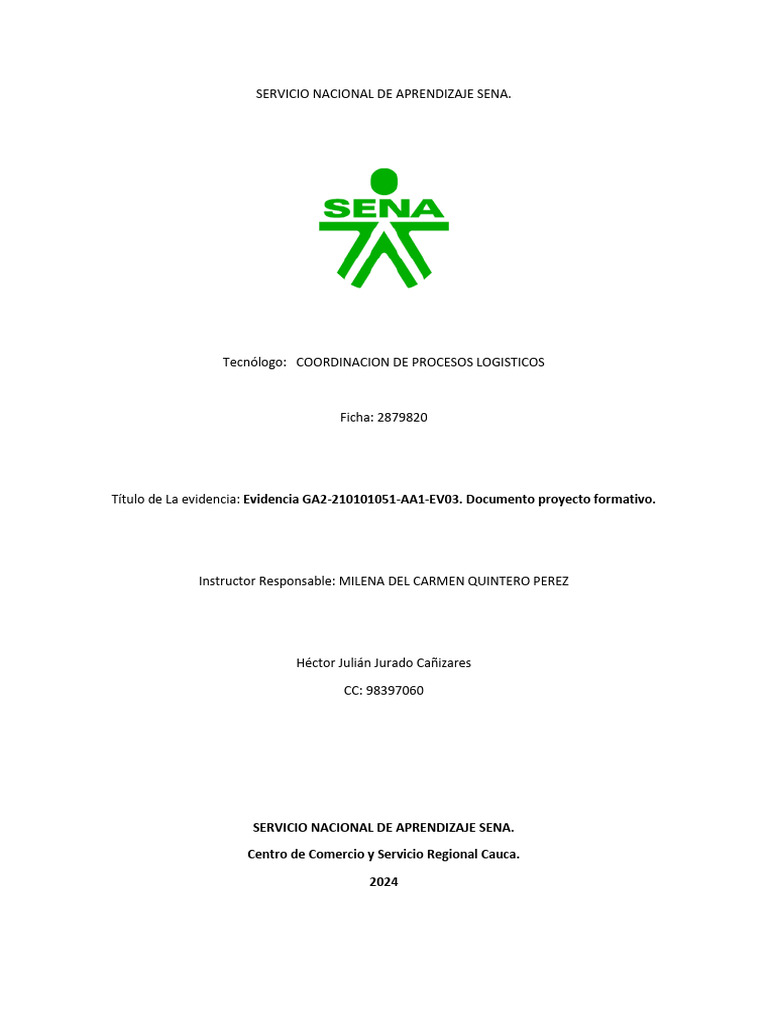 Evidencia GA2-210101051-AA1-EV03. Documento Proyecto Formativo. | PDF | Ingeniería | Pi