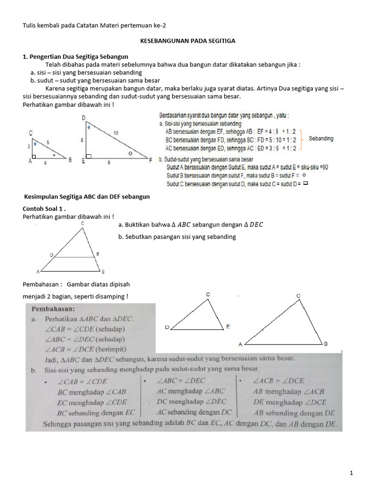 Materi Kesebangunan Pada Segitiga | PDF