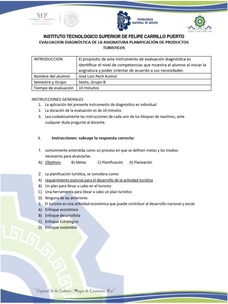 Diagnóstico Pech Jose | PDF | Planificación | Evaluación