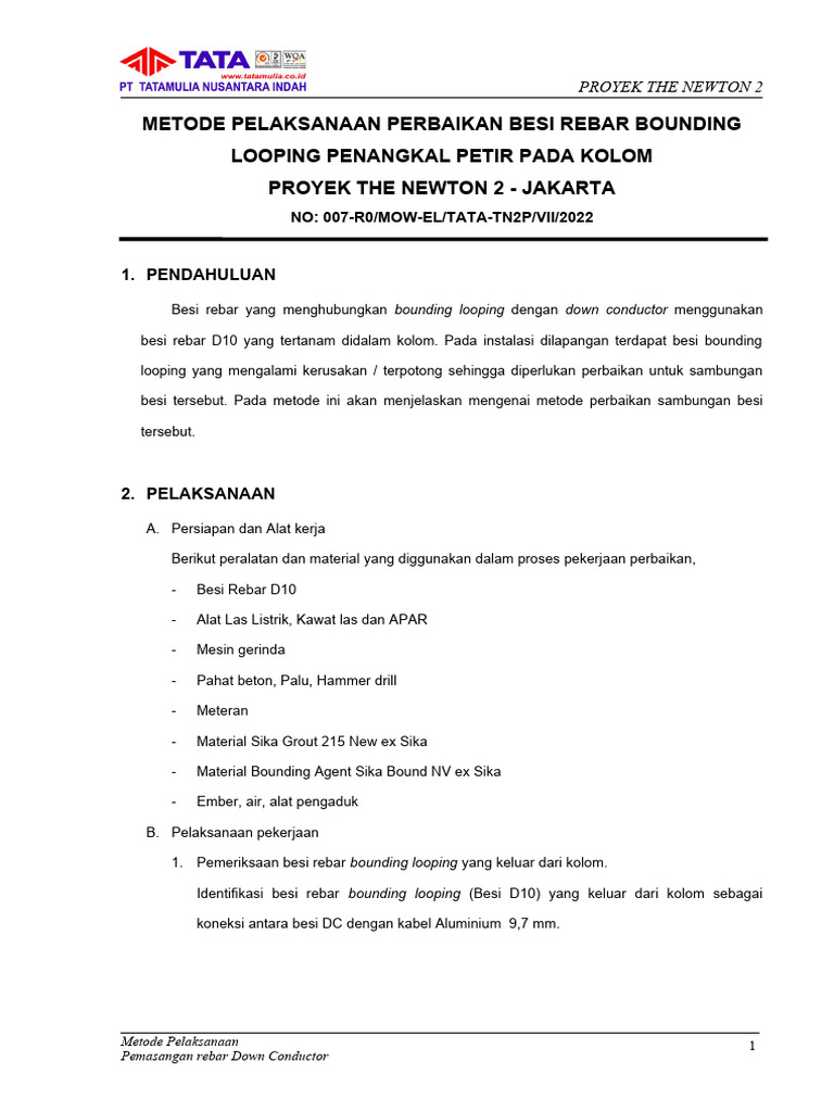 002 Metode Penyambungan Besi Bounding Looping Penangkal Petir | PDF