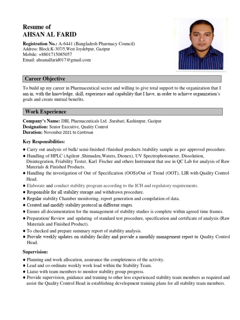 Resume of Ahsan Al Farid | PDF | Assay