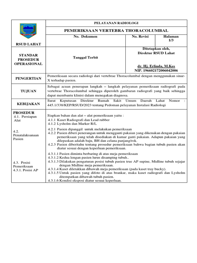 Prosedur Radiologi Thoracolumbal | PDF